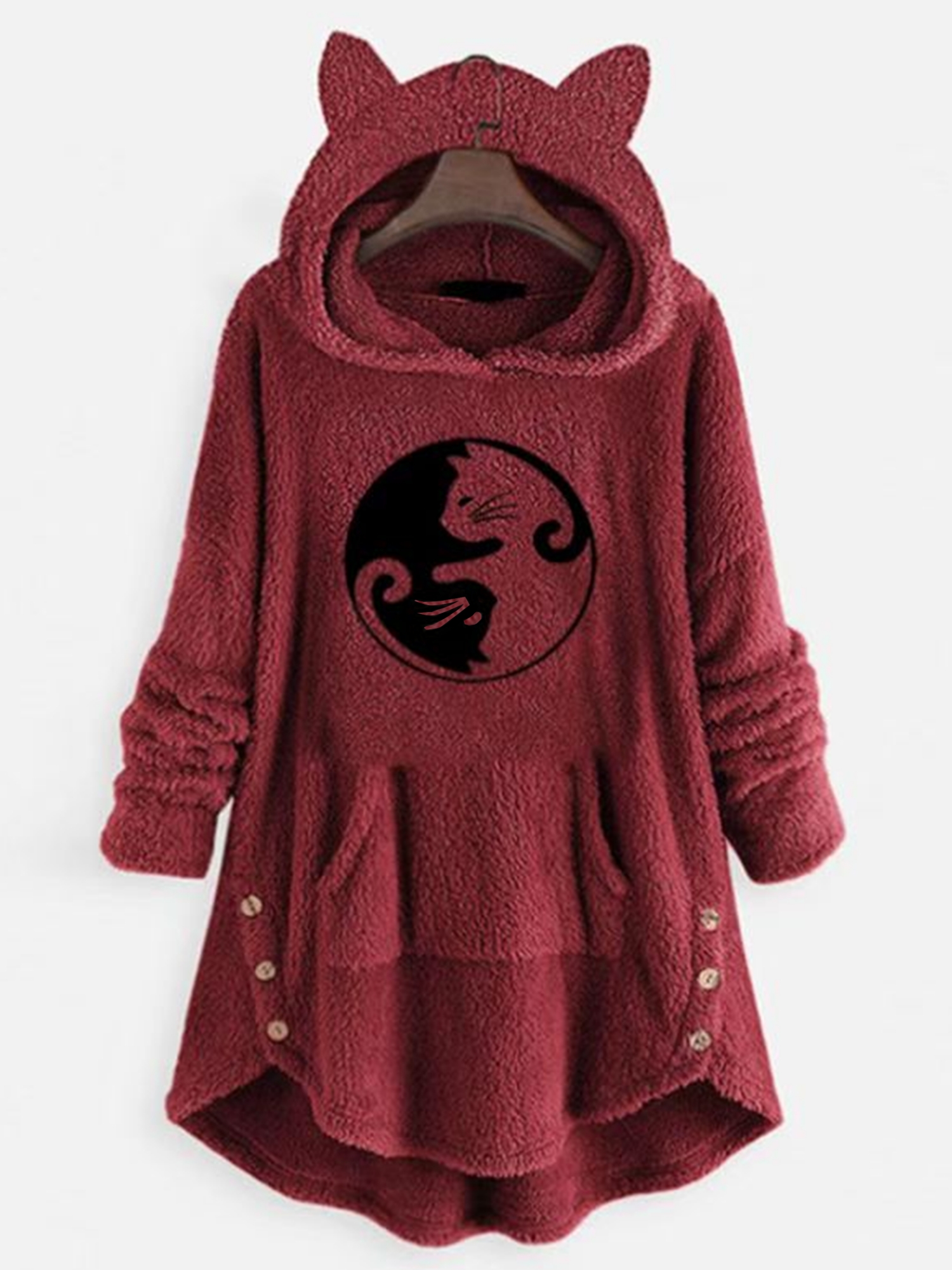 Casual Teddy Cartoon Pattern Length Hoodie Loose Pocket - Temu Denmark