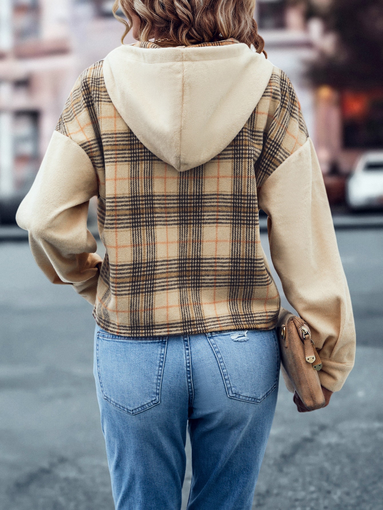 Plaid Hooded Jacket Casual Button Zip Long Sleeve Jacket - Temu Australia