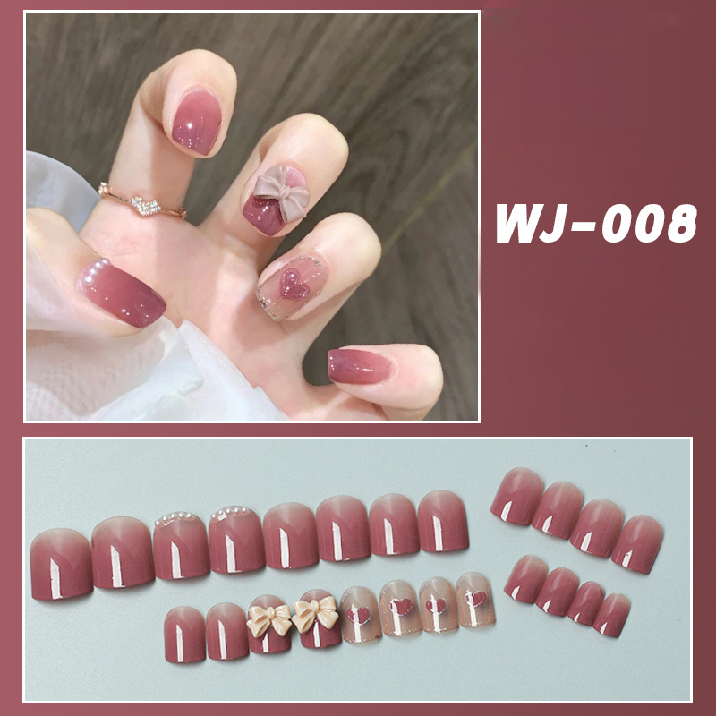 24 Pcs Fake Nails Chic Short Nail Manicures Stickers With File 1pc And ...