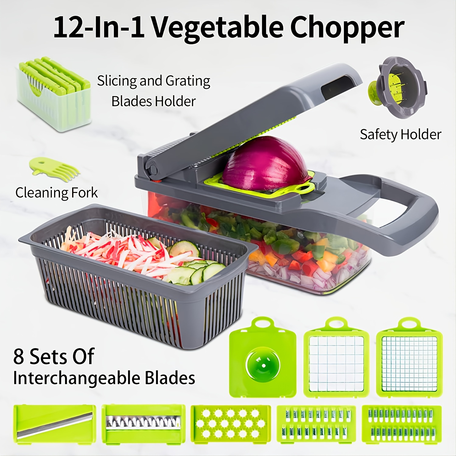 1 Set Pro Vegetable Chopper With 8 Blades, Mandoline Slicer Onion ...