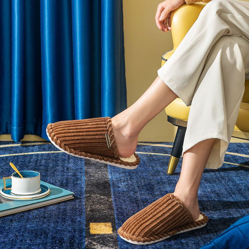 Mens Corduroy Comfy Non Slip Slippers Warm Cozy Slides For Indoor