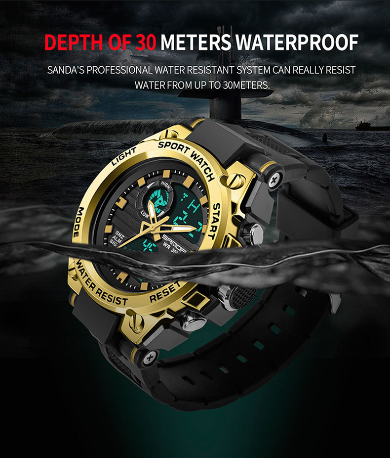 Mens Watches Sports Outdoor Waterproof Date Analog Dual Display Multi ...