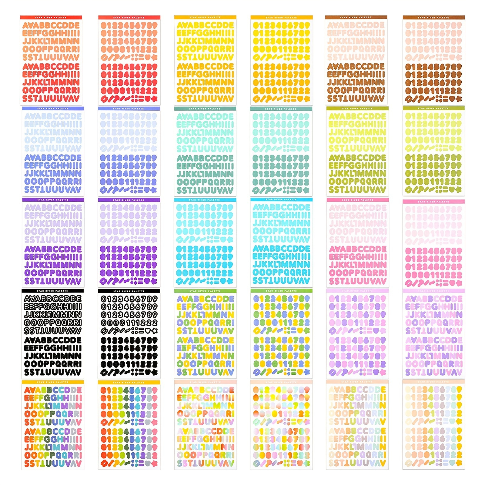30 Sheets Colorful Alphabet Number Self Adhesive Letter Stickers For