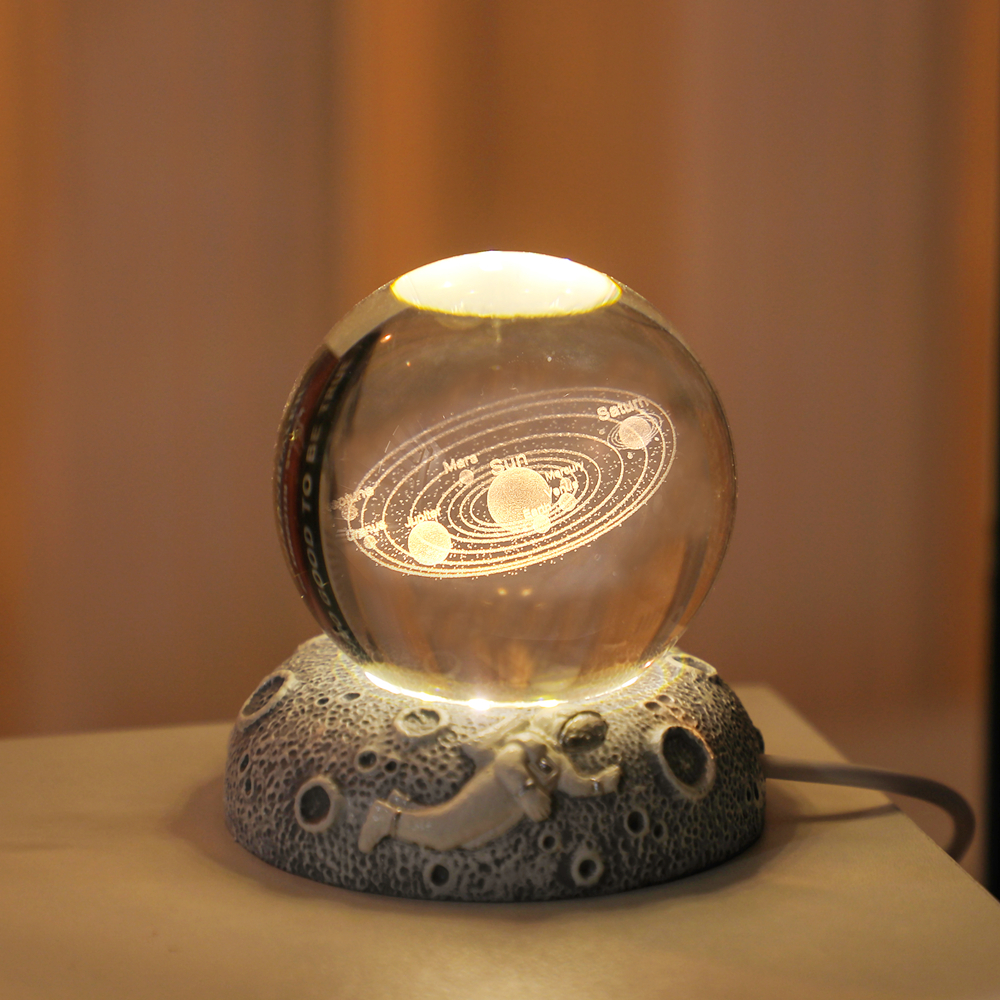 1pc Creative 3d Inner Carved Crystal Ball With Resin Lighting Base ...