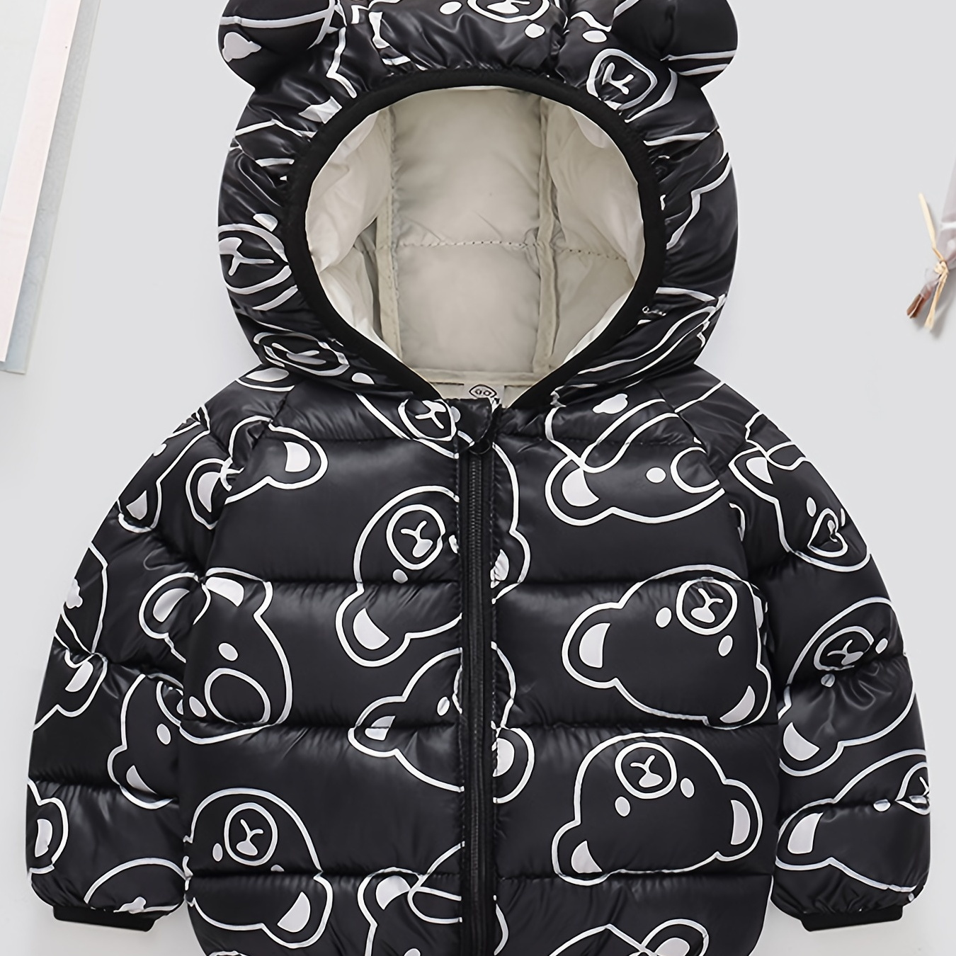 Toddler Boy Coat Winter Cartoon Bear Pattern Lightweight Hooded Puffer ...