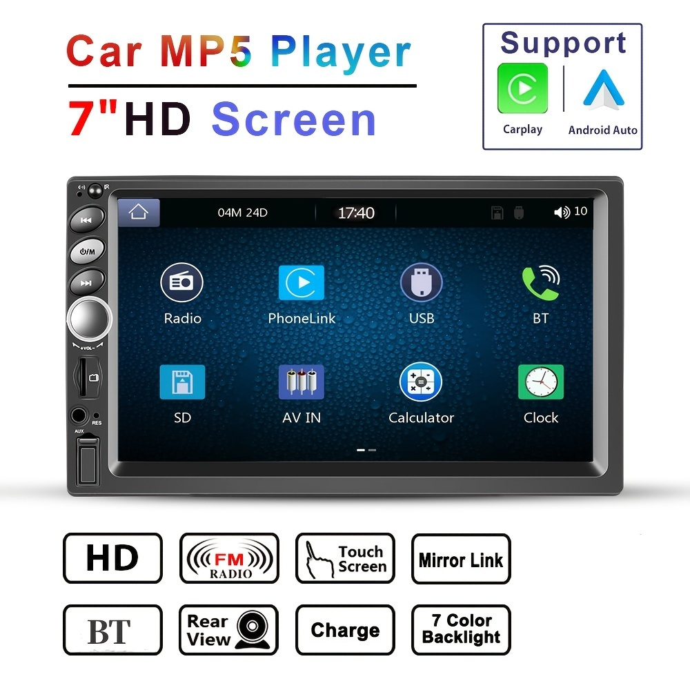 7 Double 2 Din Carplay Android Auto Car Stereo Radio Head Unit Usb Mic ...