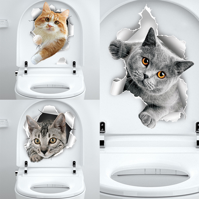 Cartoon 3d Cat Toilet Sticker Toilet Bathroom Waterproof - Temu