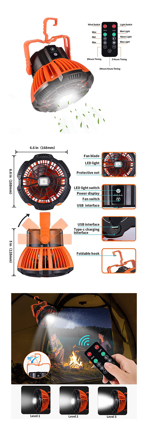 X10 Portable Camping Fan 2 In 1 Rechargeable Usb Tent Ceiling Fan With ...