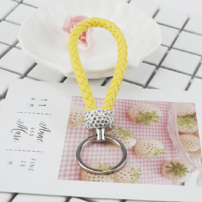 1pc Creative Braided Rope Rhinestone Car Keychain Car Key Ring Pendant ...