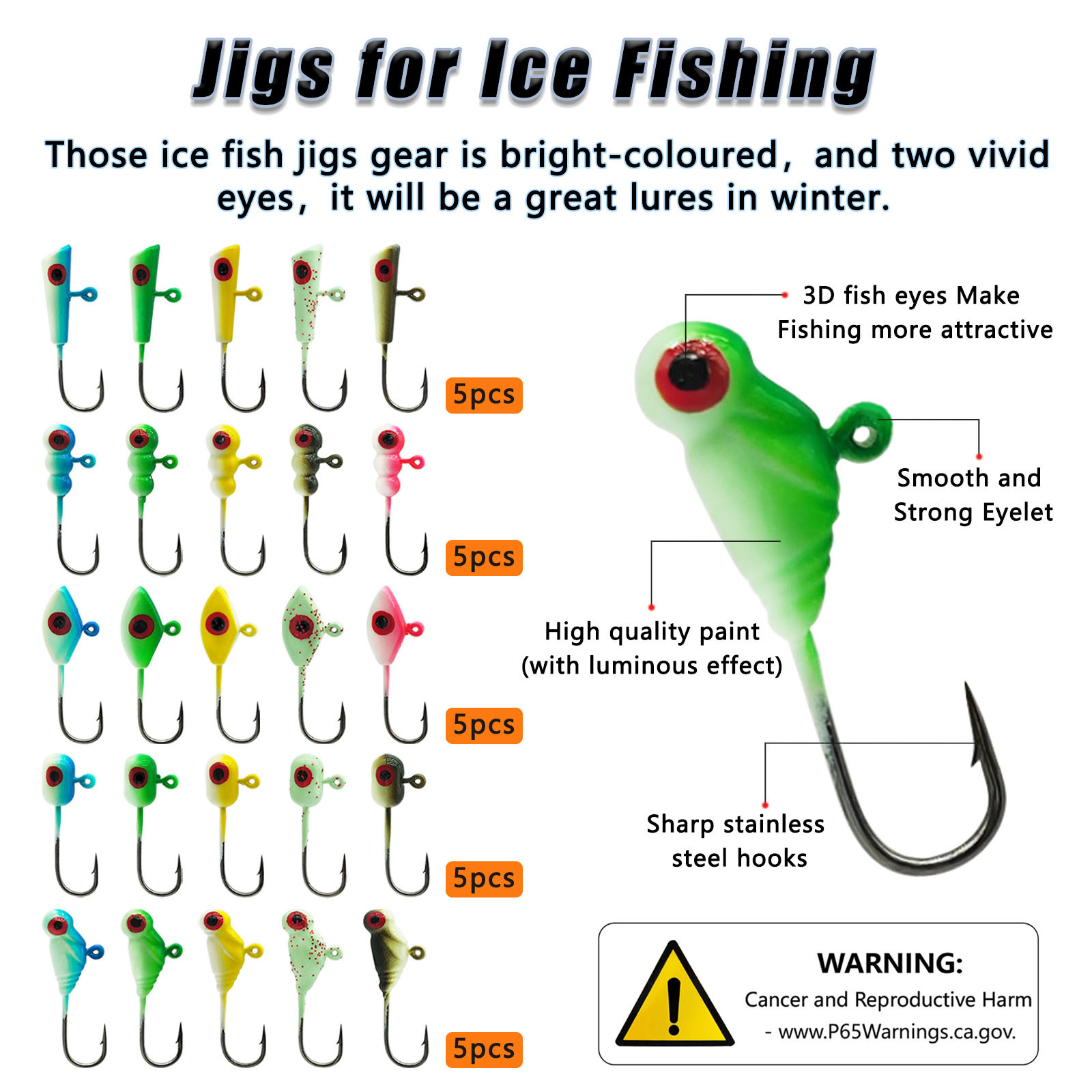 Glow Ice Fishing Jigs Effective Lures Panfish Pike Walleye - Temu ...
