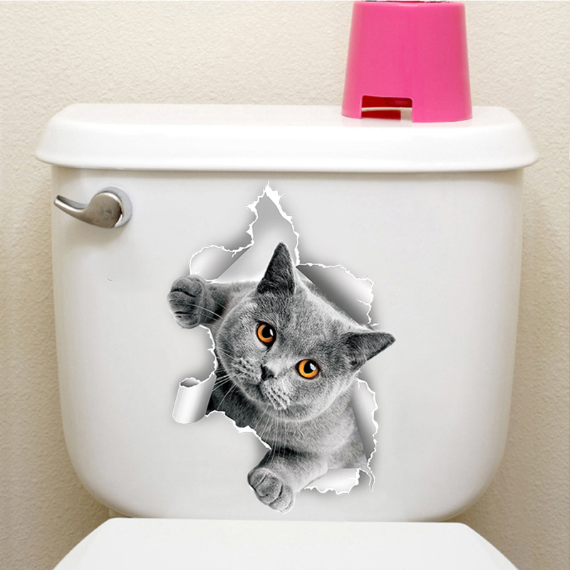 1pc Cartoon 3d Cat Toilet Sticker Toilet Bathroom Waterproof Self ...