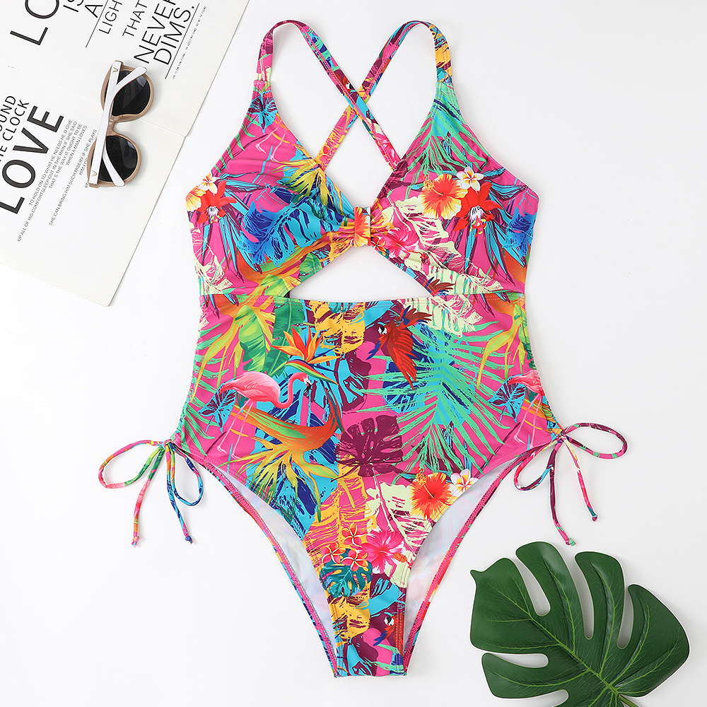 Swimsuit Plus Size Tropical Print Side Knot - Temu Canada