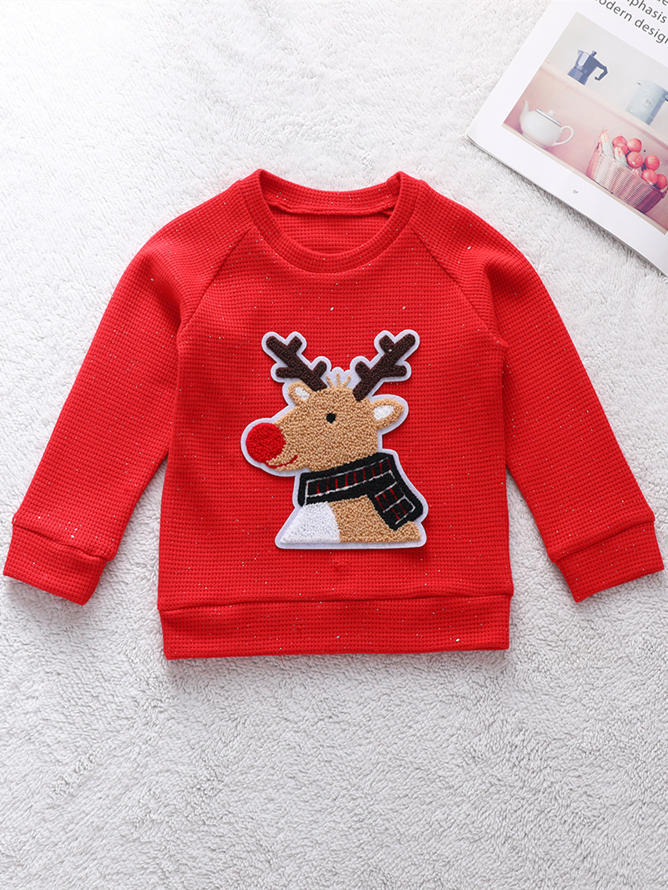 Toddler Boys Girls Christmas Elk Embroidered Sweater Round - Temu Norway
