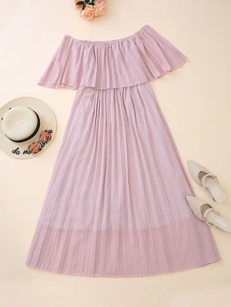 Plus Size Solid Shoulder Layered Pleated Dress Women's Plus - Temu Plus Size Solid Shoulder Layered Pleated Dress Women's Plus - Temu