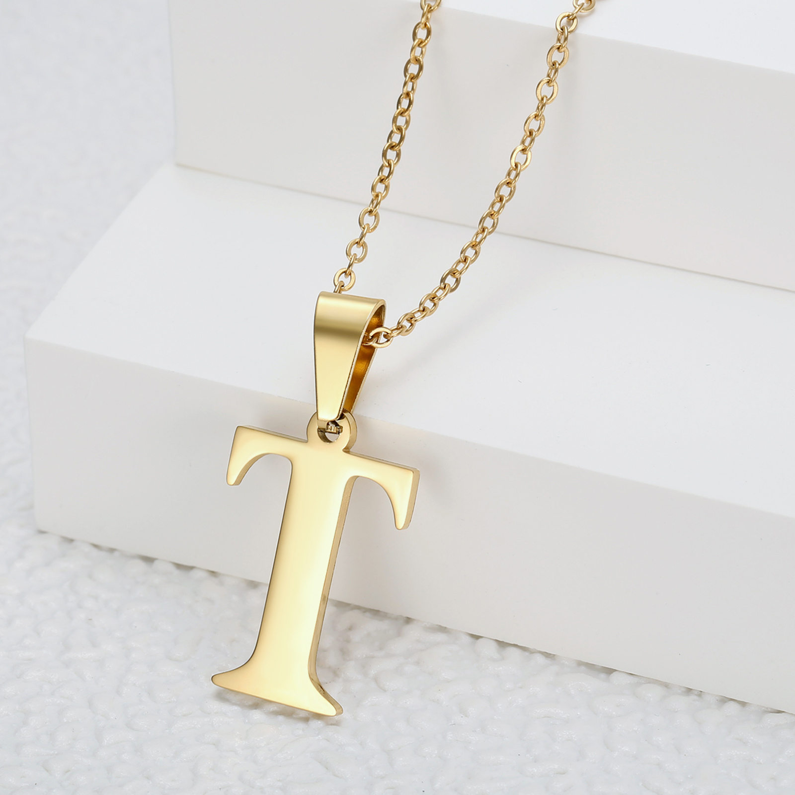Classic Stainless Steel Letter T Pendant Necklace Jewelry - Temu New ...