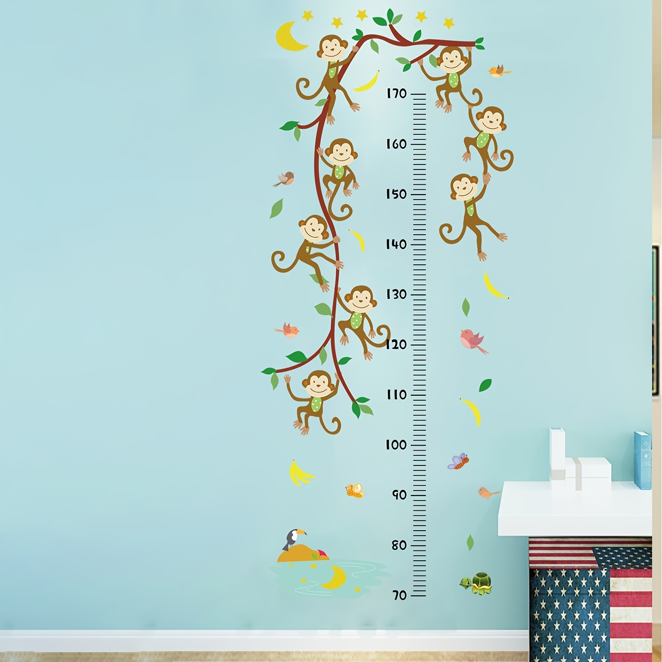 1 Sheet Cartoon Monkey Kids Height Wall Chart, Self-adhesive Waterproof ...