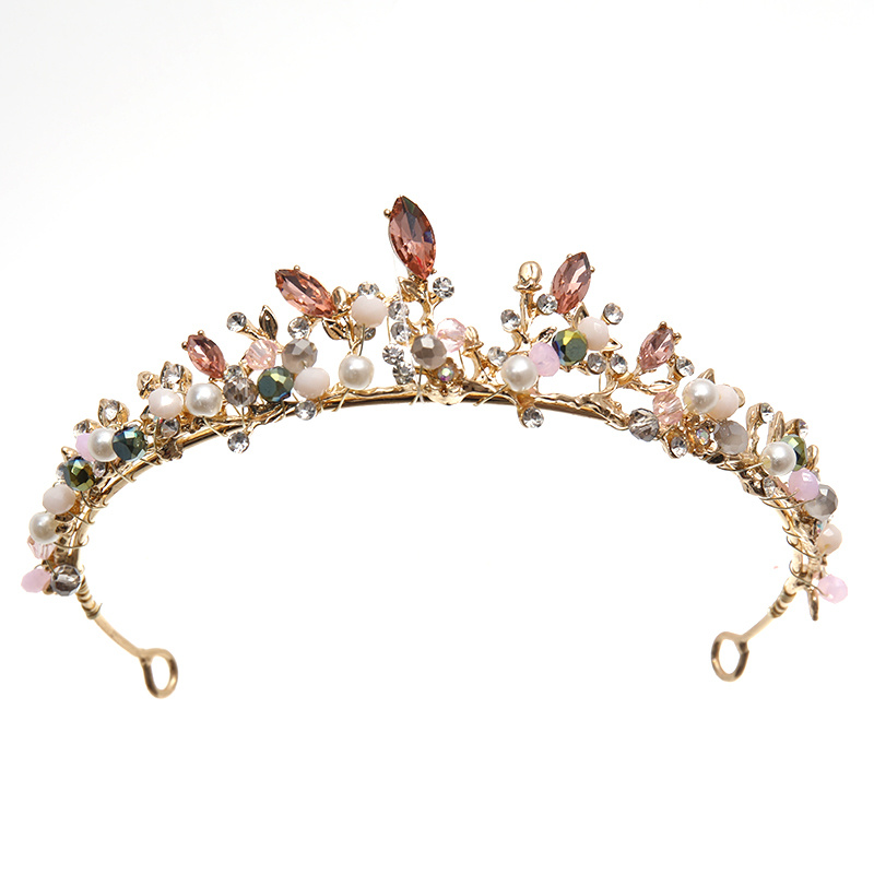 Wedding Crown Leaf Flower Rhinestone Pearl Headband Tiara Diadem