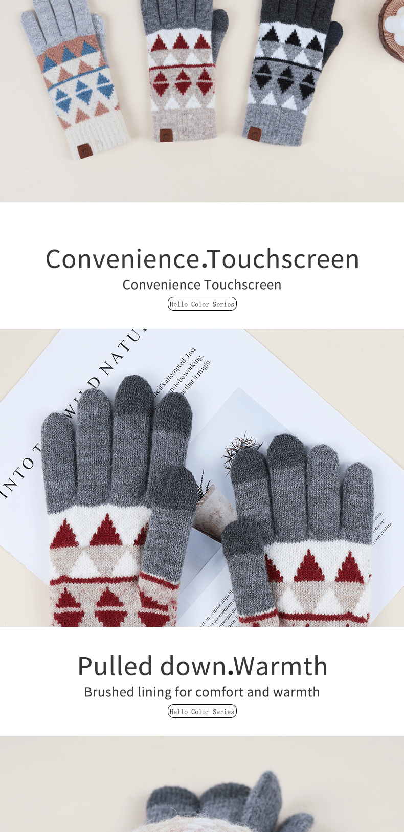 Wool Knitted Gloves Women's Winter Warm Full finger Gloves - Temu