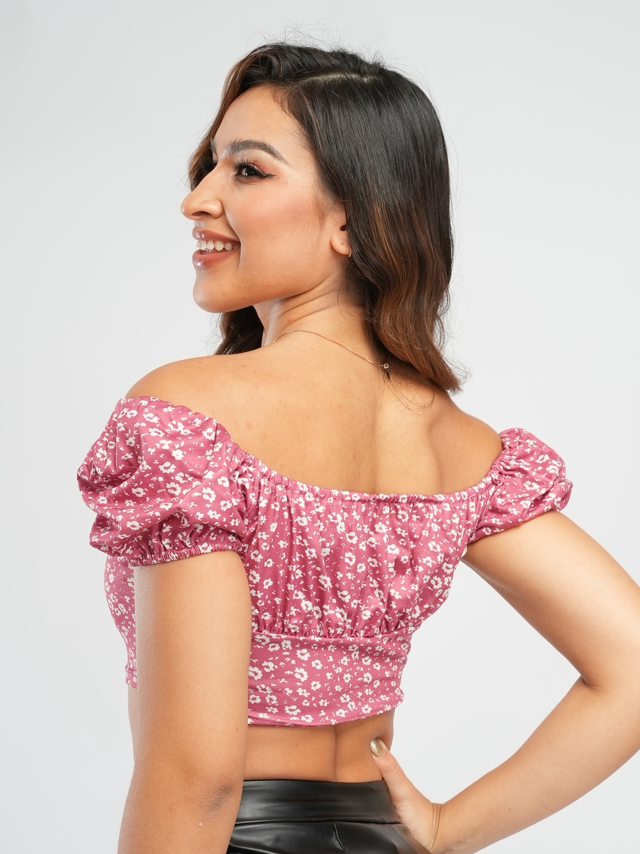 Ditsy Floral Print Crop Raglan Sleeve High Waist Shirt - Temu Australia