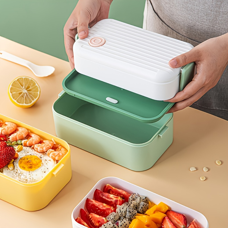 1 Pack, Portable Hermetic Lunch Box, 2 Layer Grid Student Bento Box ...