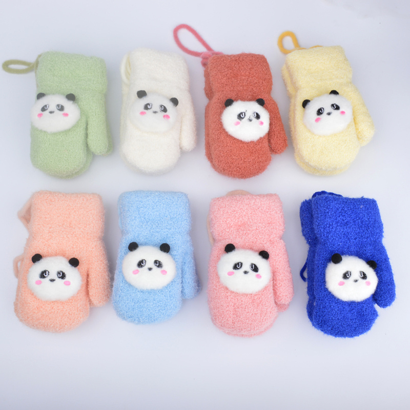 Kids Plush Knit Mittens Winter Fleece Warm Cartoon Panda - Temu Australia