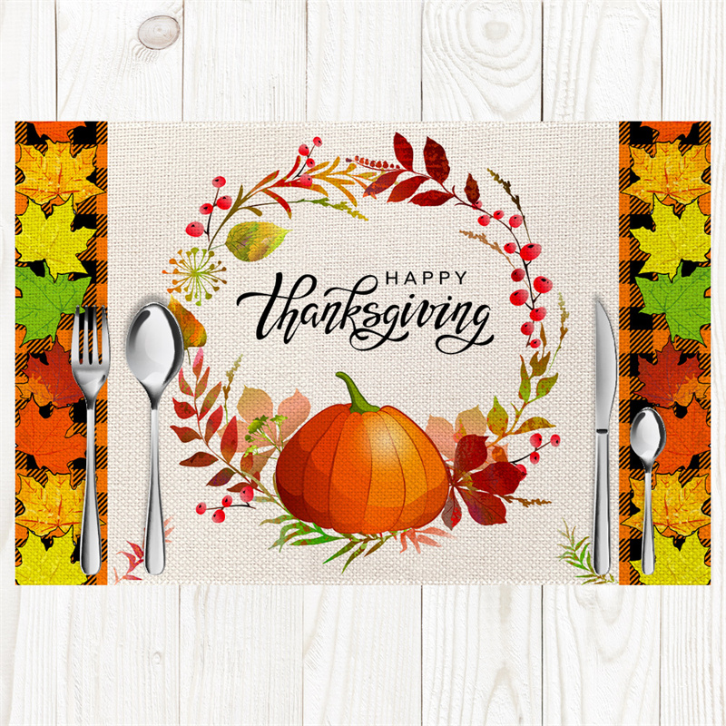 Thanksgiving Theme Linen Fabric Placemat Autumn Harvest - Temu United ...