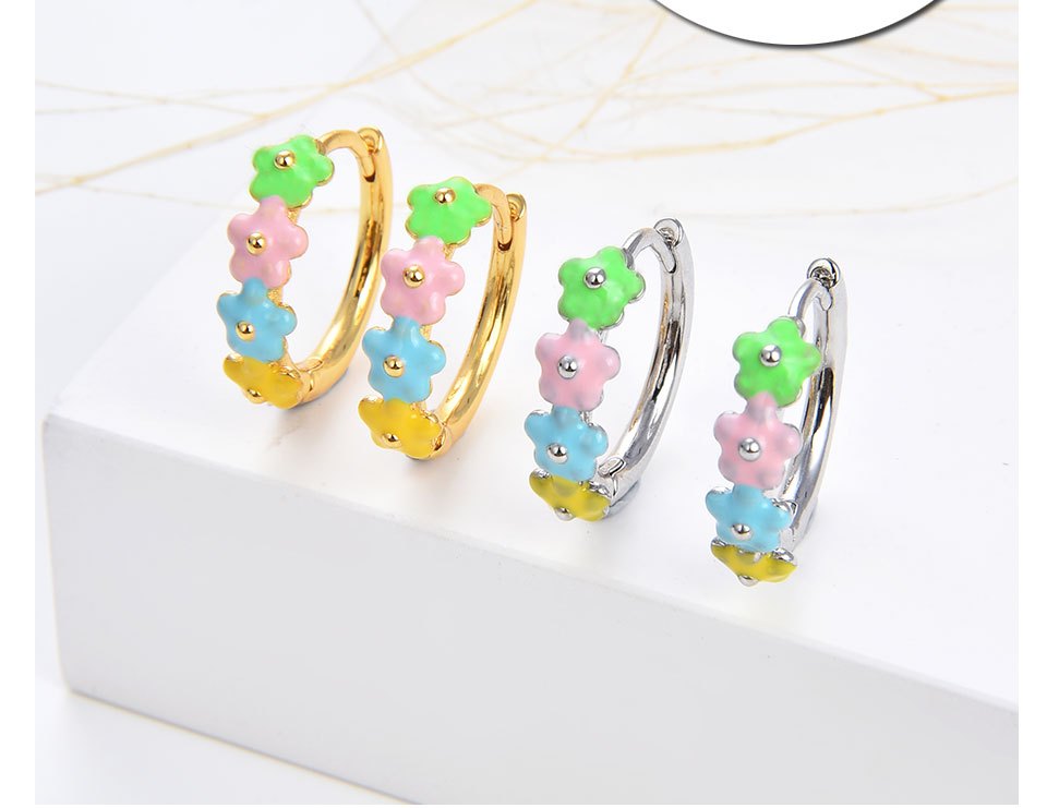 Colorful Flower Huggie Earrings Plated Birthstone Cute - Temu Australia