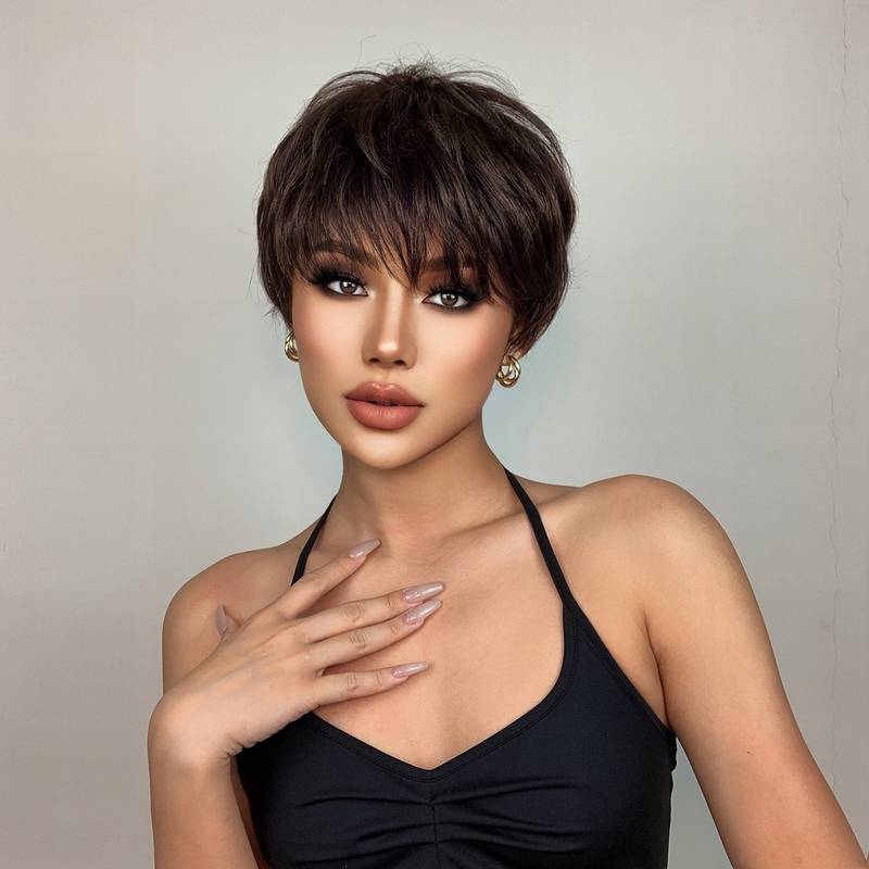 Fashion Short Pixie Cut Wigs Straight Synthetic Wigs For Women Heat Resistant Hair Replacement