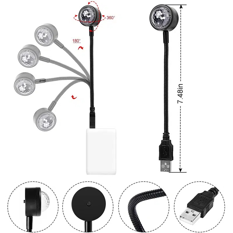 Usb 자동차 지붕 스타 야간 조명 Led 자동차 인테리어 음악 리듬 매직 스테이지 효과 프로젝션 램프 자동 Temu