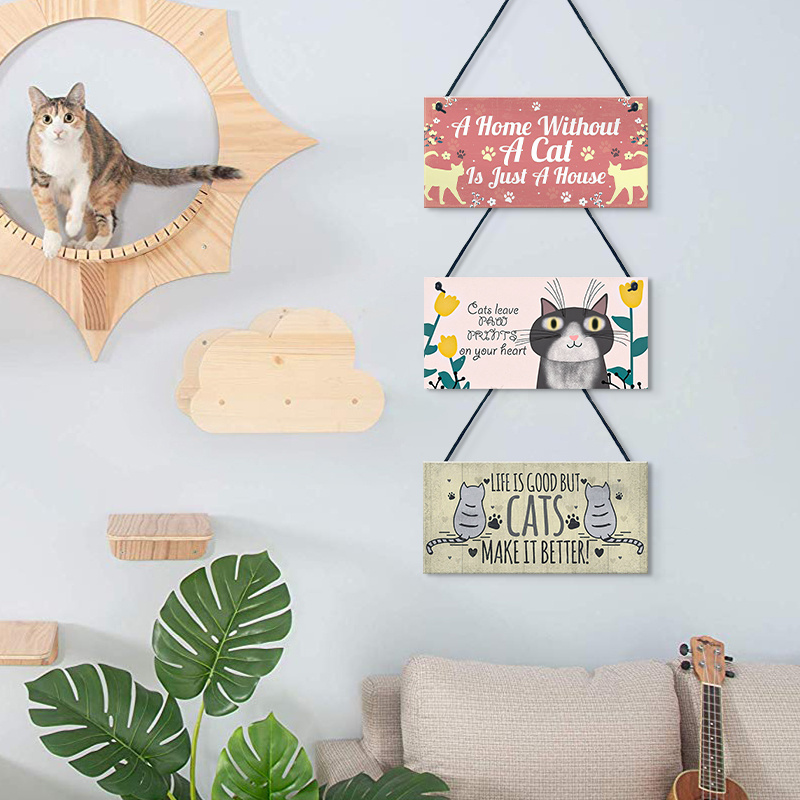 Creative Letter Cartoon Cat Pattern Rectangular Wooden Sign - Temu Canada