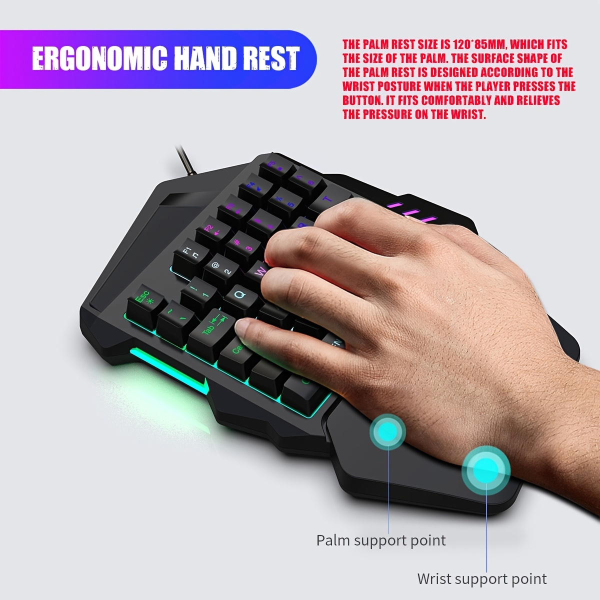 One Handed Rgb Backlight Gaming Keyboard 35 Keys Usb Wired Membrane ...
