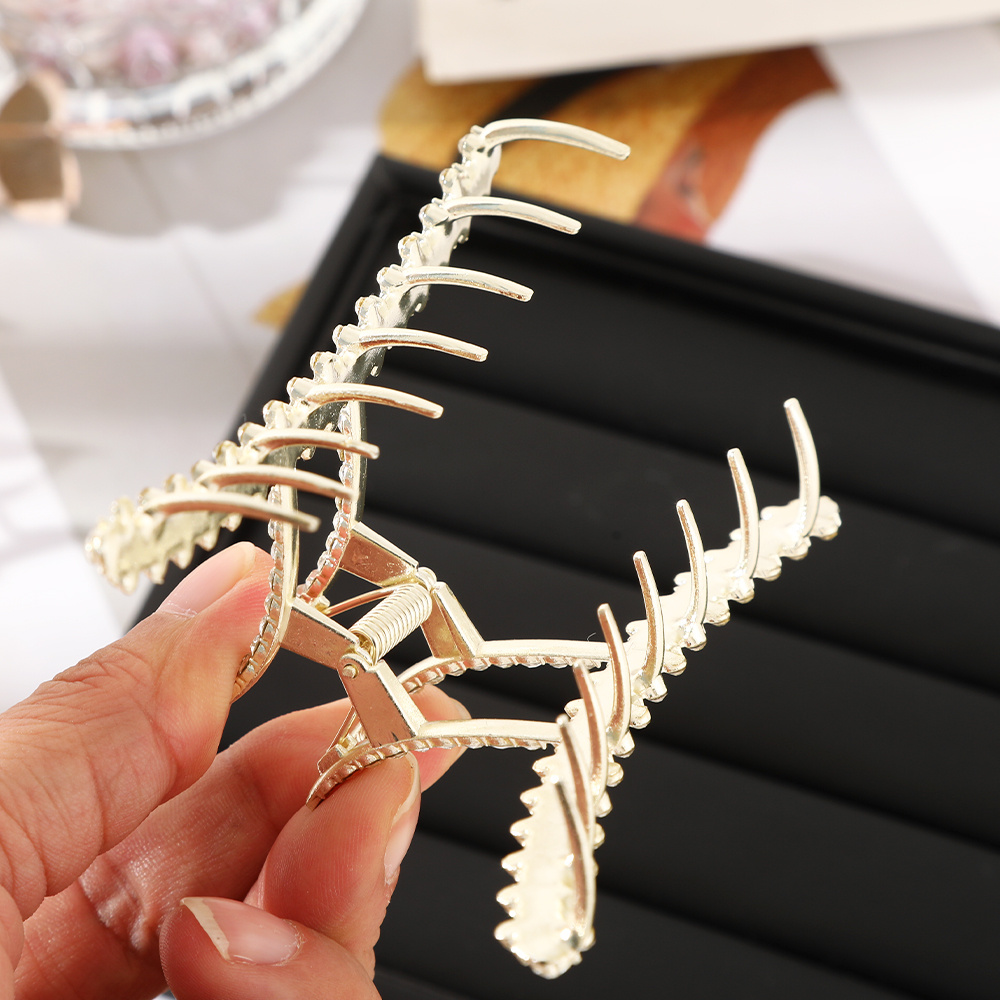 Rhinestone Faux Pearl Cross Hair Claw Clip Golden Non slip - Temu ...