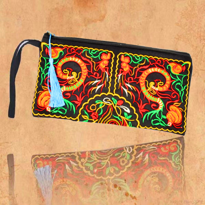Women's Embroidered Wallet, Niche Vintage Zip Clutch, Large Capacity ...