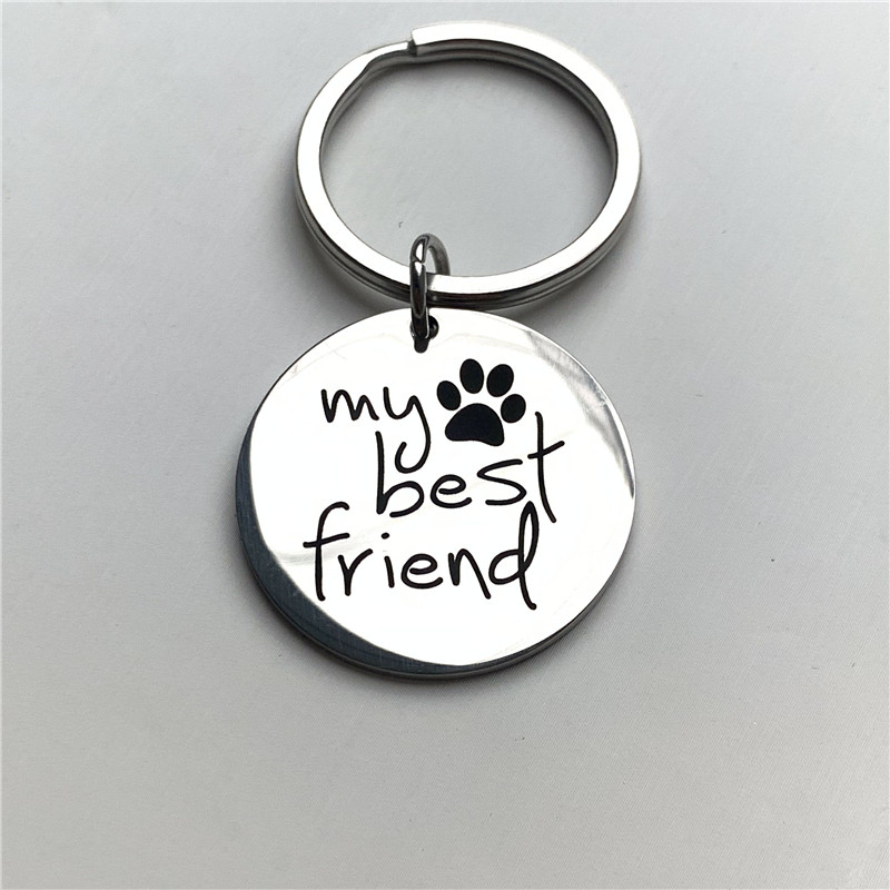 1pc friend keychain for pet lovers stainless steel round shape keychain ...