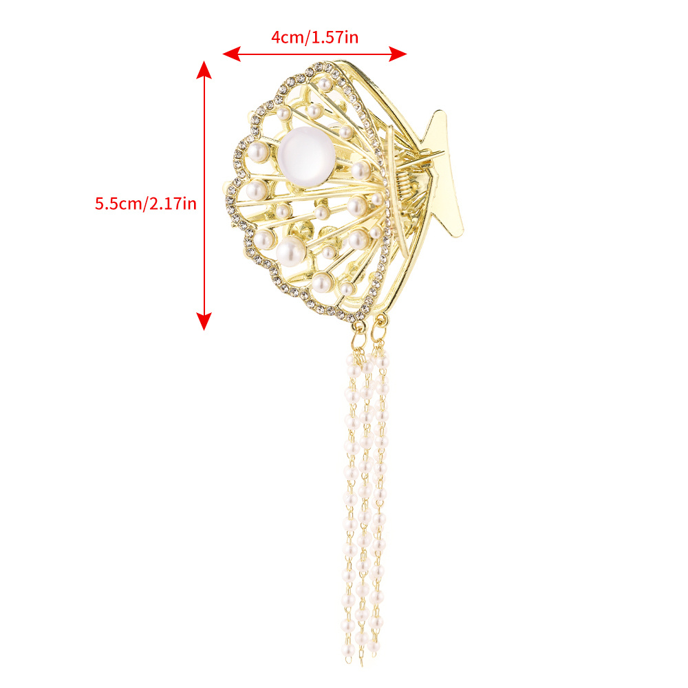 Hollow Rhinestone Shell Faux Pearl Tassel Small Hair Claw - Temu