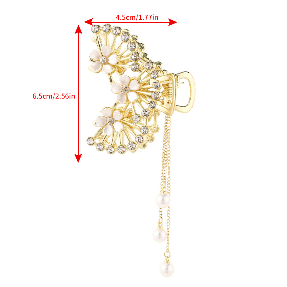 Hollow Rhinestone Shell Faux Pearl Tassel Small Hair Claw - Temu