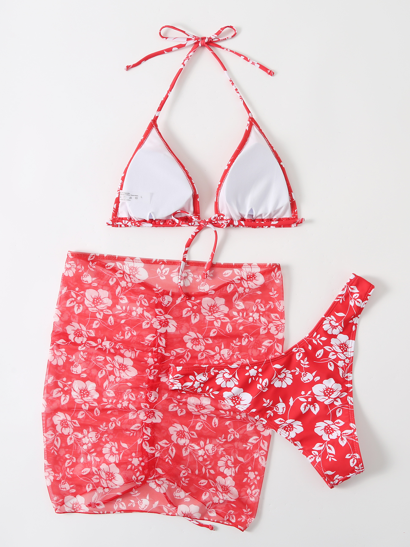 Floral Print Triangle Halter Neck Bikini Sets Red High Cut - Temu