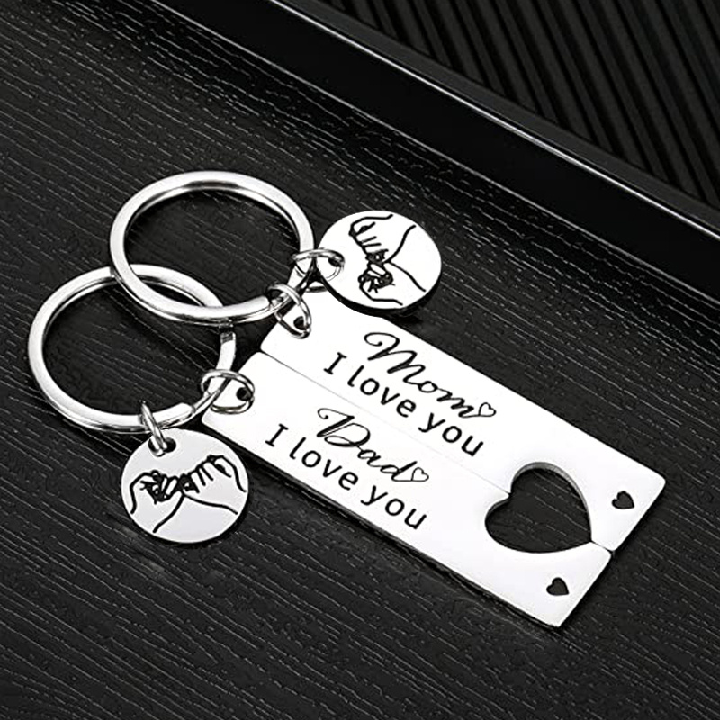 1pair Inspirational Words Love Dad Mom Round Tag Holding Hands Key ...