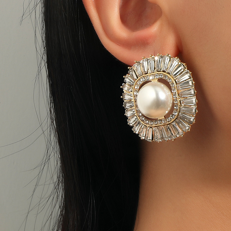 Luxury Personality Faux Pearl With Rhinestones Dangle Earrings 18k Gold ...