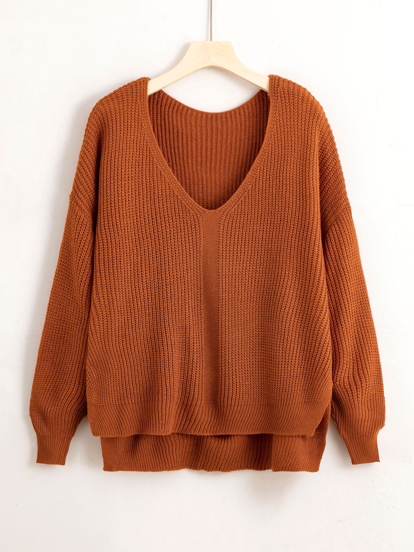 plus size waffle pattern v neck side sweater women's - Temu Australia