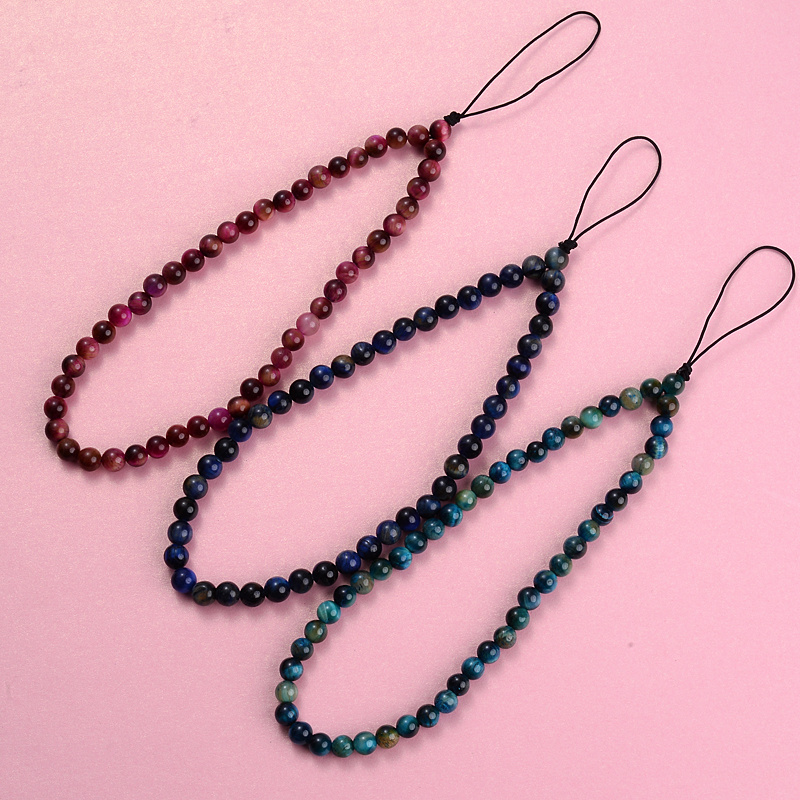 Charms Mobile Phone Chain Round Natural Stone Beads Phone - Temu Australia