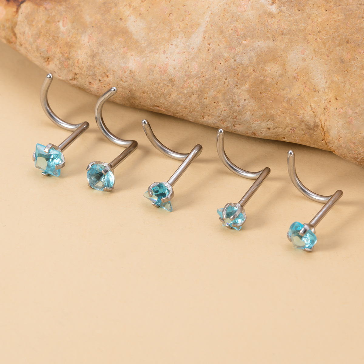 Shiny Nose Ring Inlaid Square Shaped Zircon Stainless Steel - Temu ...