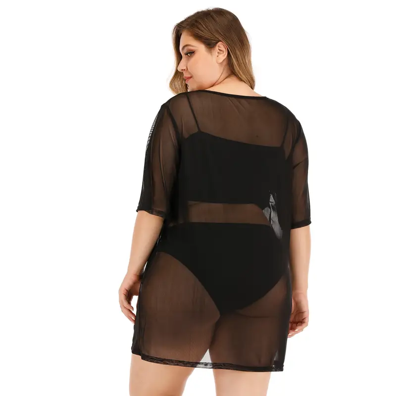 Plus Size Sequin Lip Print Semi Sheer Cover Ups Womens Plus Temu