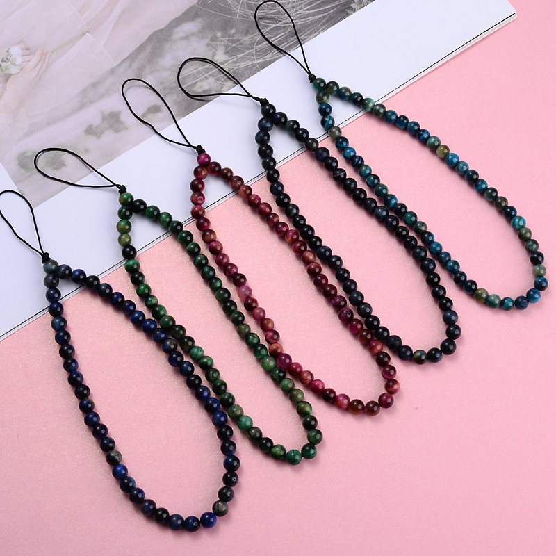 Charms Mobile Phone Chain Round Natural Stone Beads Phone - Temu Australia