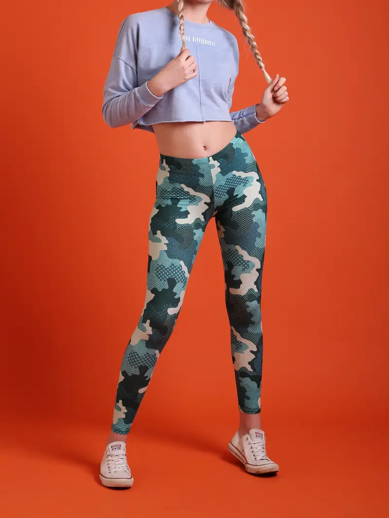 Camo Print Leggings Casual High Waist Elastic Fashion Bottoms Slim