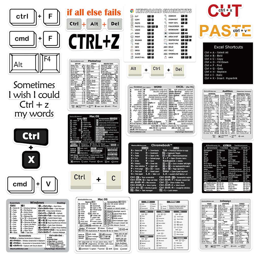 30pcs Computer Shortcut Stickers Quickly Master Keyboard Shortcuts ...
