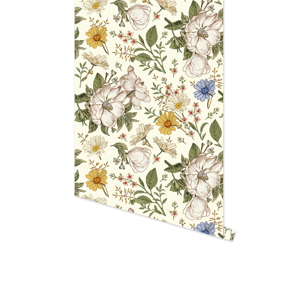 Floral Self Adhesive Wallpaper Yellow Background Removable - Temu