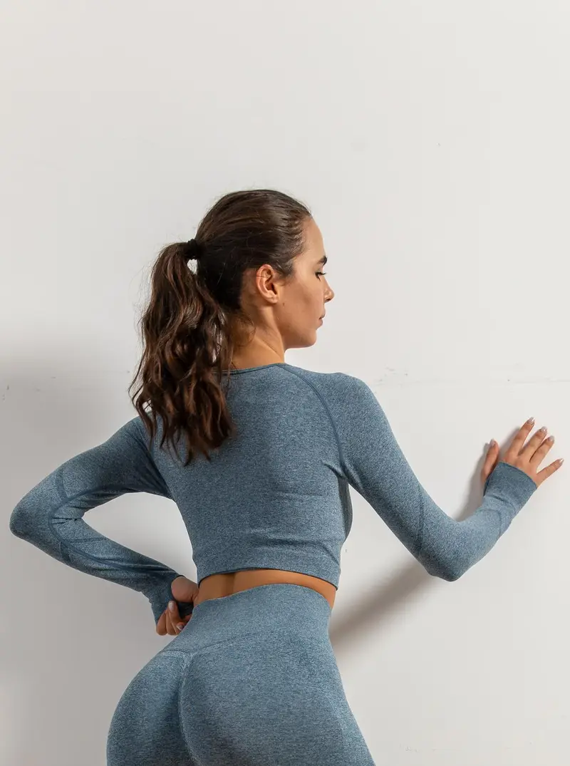Womens Long Sleeve Crop Top Yoga Running Fitness Training Temu