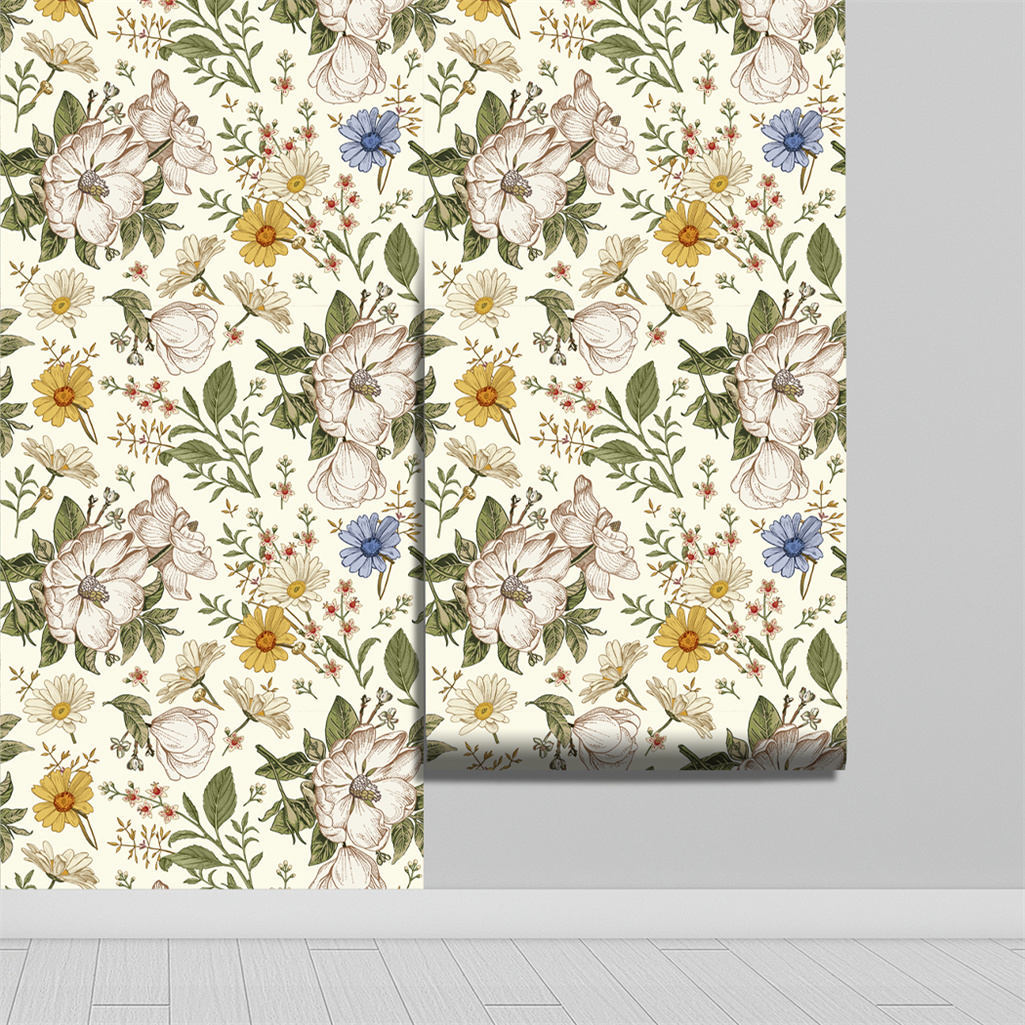 Floral Self Adhesive Wallpaper Yellow Background Removable - Temu