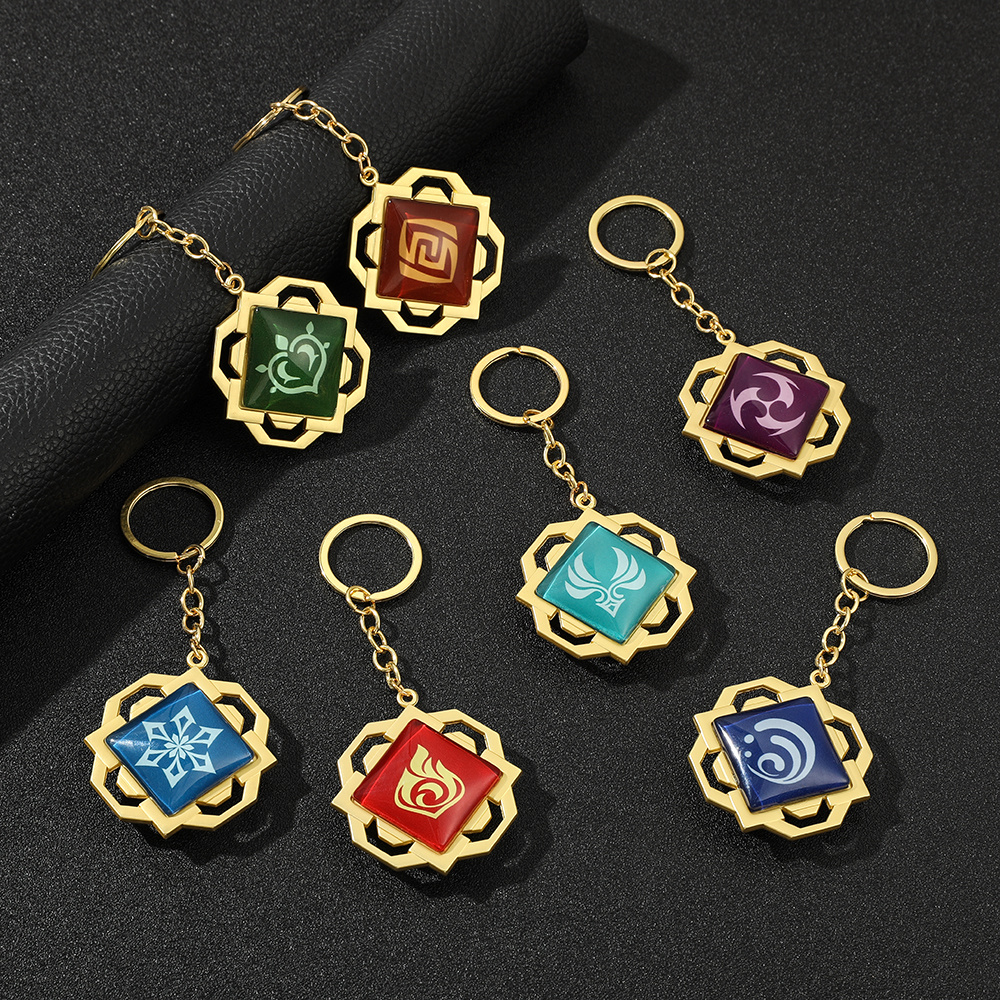 Anime Games Keychain Gods Eye Seven Elements Keychain Luminous Metal ...